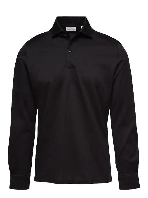 EMANUEL BERG Jacquard Luxe Long Sleeve Polo - Black