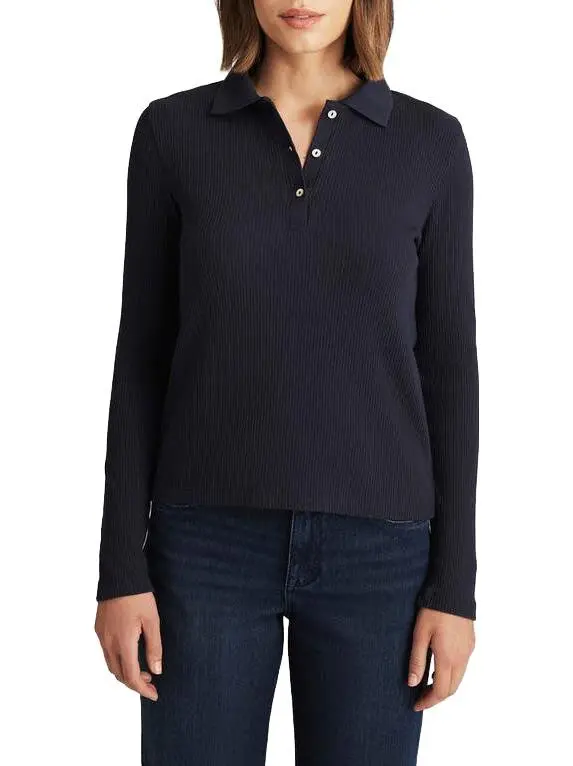 MAVI Long Sleeve Rib Polo Sweater - Navy Blazer