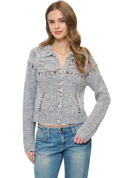 Central Park West Parker Marled Collared Cardigan - Grey
