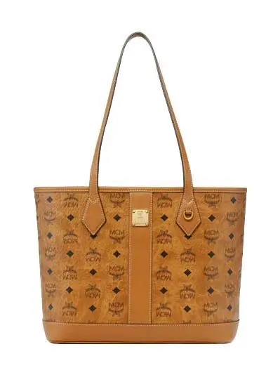 Mcm Small Liz Shopper In Visetos - Cognac