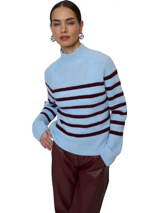 Central Park West Marley Striped Funnel Neck - Blue/burgundy
