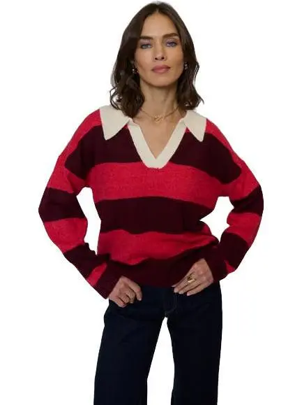 Central Park West Marley Striped Rugby Sweater - Red Multi