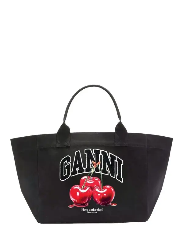GANNI Xxl Cherry Printed Shopper Tote Bag - Black