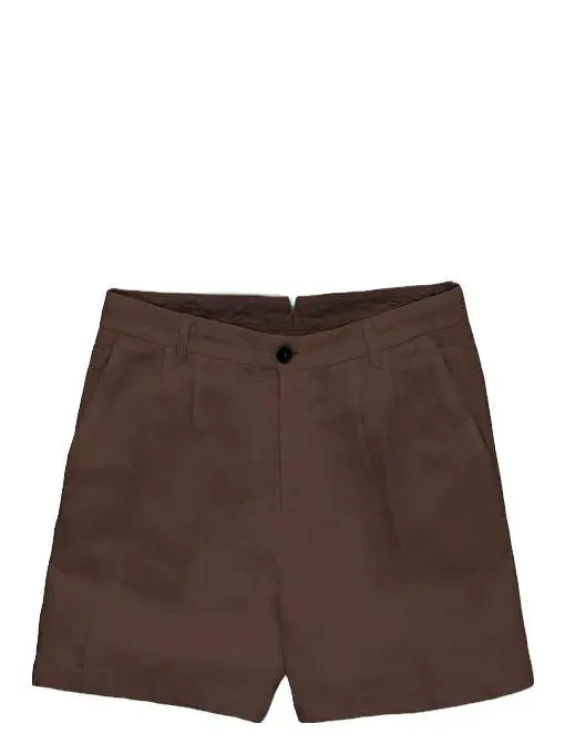FORTELA Pleated Linen Bermuda Shorts - Brown