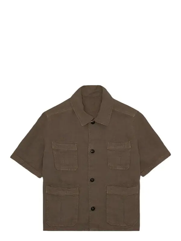 FORTELA Safari Short Sleeve Linen Shirt - Dark Olive
