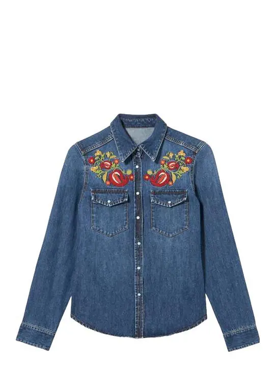 FORTELA Brigitter Embroidered Denim Shirt - Multicolor