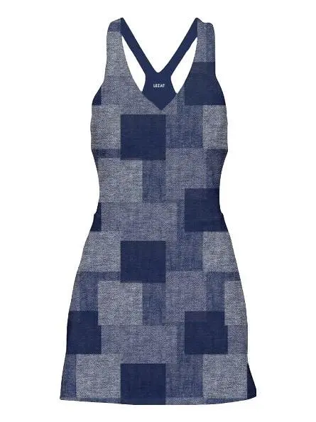 LEZAT Isla Racerback Organic Cotton Sport Dress - Denim Patchwork