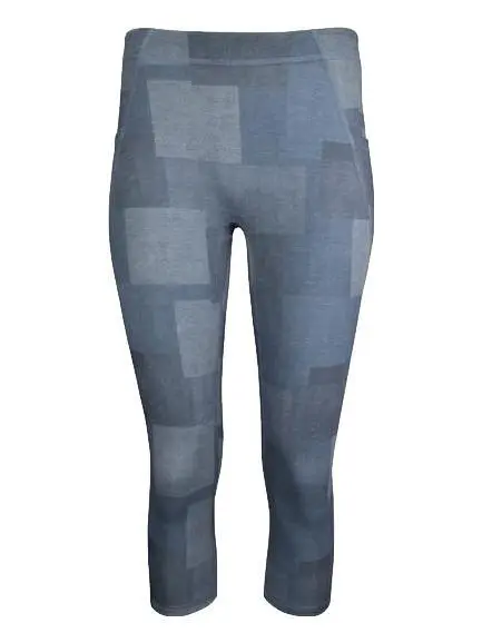 LEZAT Mae Organic Cotton High Waisted Capri Legging - Denim Patchwork