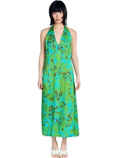 LOST PATTERN Halter Midi Dress - Green