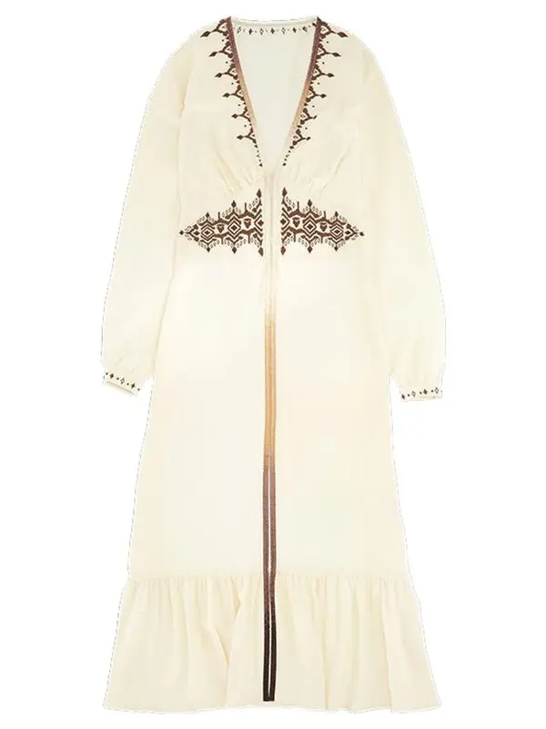 FORTELA Ada Embroidered Silk Creponne Dress - Milk