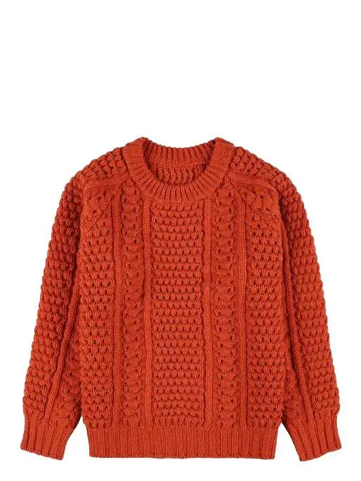 FORTELA Aston Cable Knit Virgin Wool Crewneck Sweater - Orange