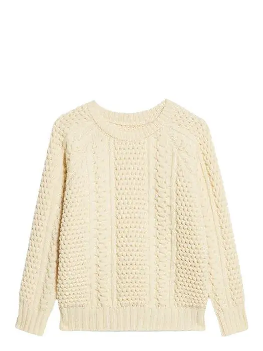 FORTELA Aston Cable Knit Virgin Wool Crewneck Sweater - White