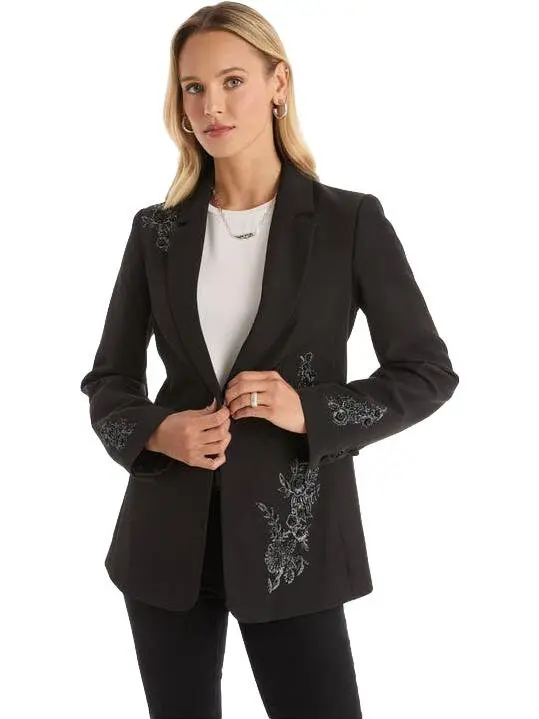THE NOLI SHOP London Floral Sequin Blazer - Black