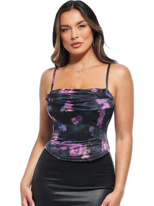 POPILUSH Draped Sculpting Floral-print Camisole Top - Nocturne Floral