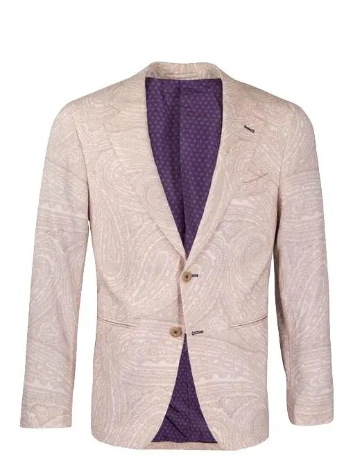 LORDS OF HARLECH Judd Fully Lined Tailored Wool Blazer - Wild Paisley Ivory