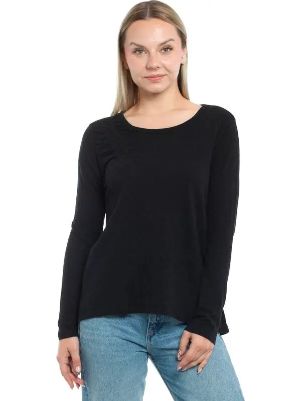 WILT CLOTHING Wide Neck Long Sleeve Tee - Black