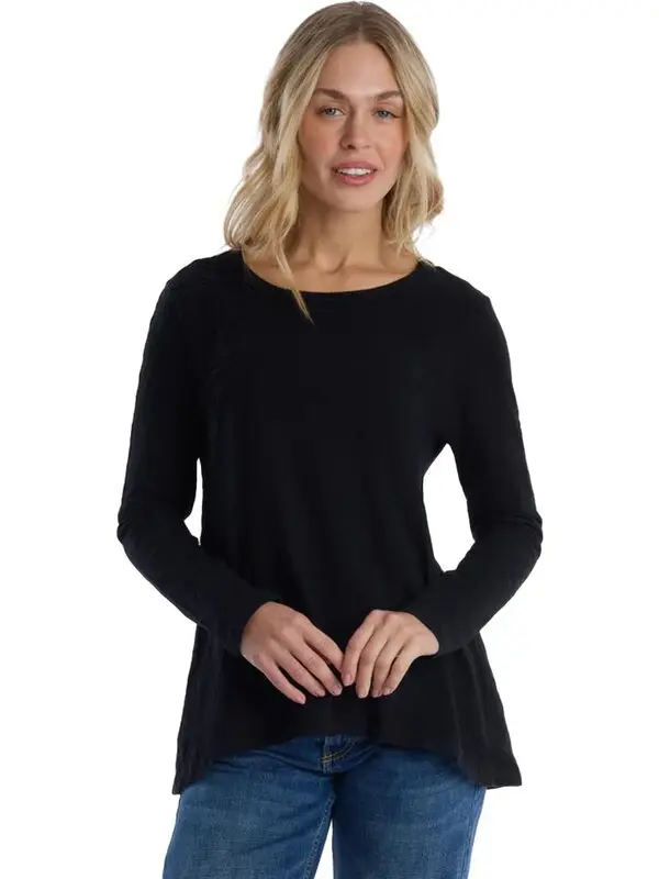 WILT CLOTHING Wide Neck Long Sleeve Tee - Black