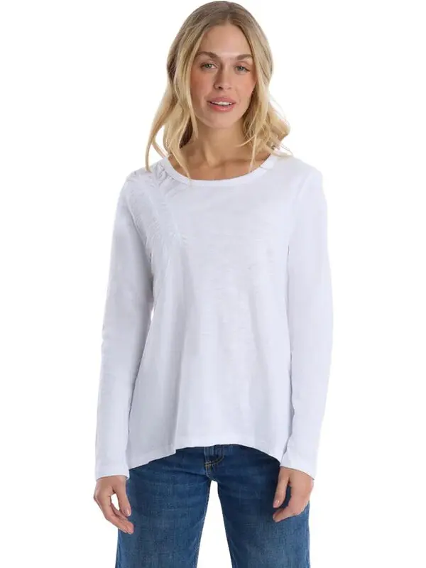 WILT CLOTHING Wide Neck Long Sleeve Tee - White