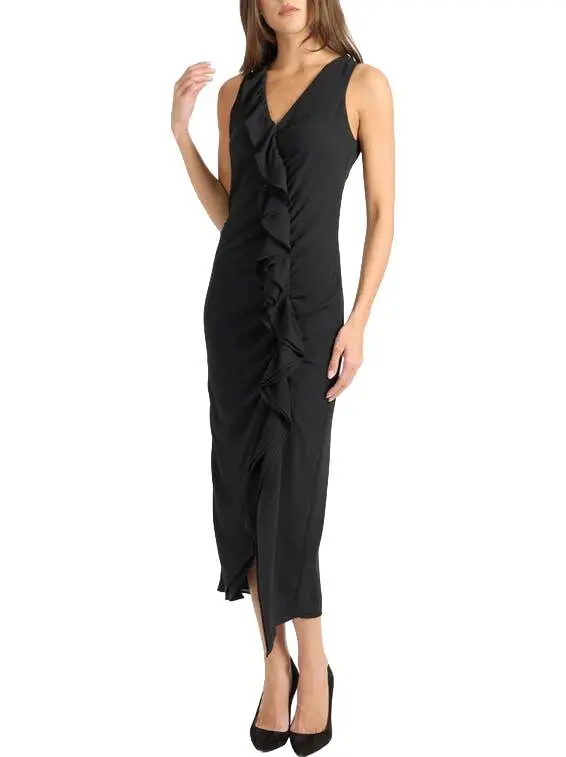 Santorelli Tate Sleeveless Midi Dress In Fluid Crepe - Black