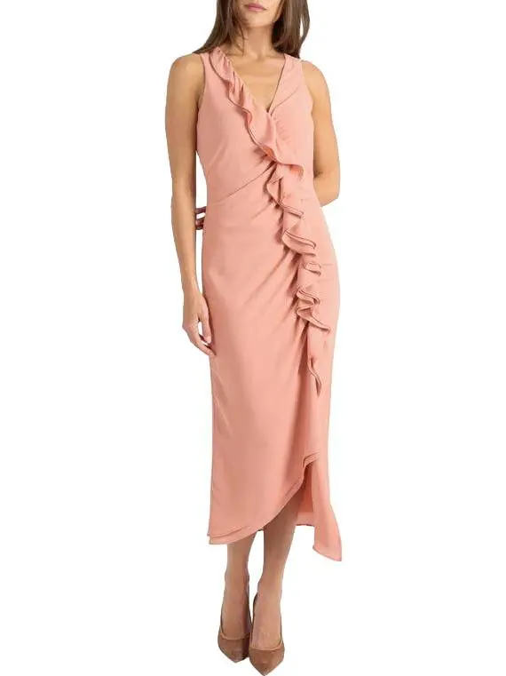 Santorelli Tate Sleeveless Midi Dress In Fluid Crepe - Rosa