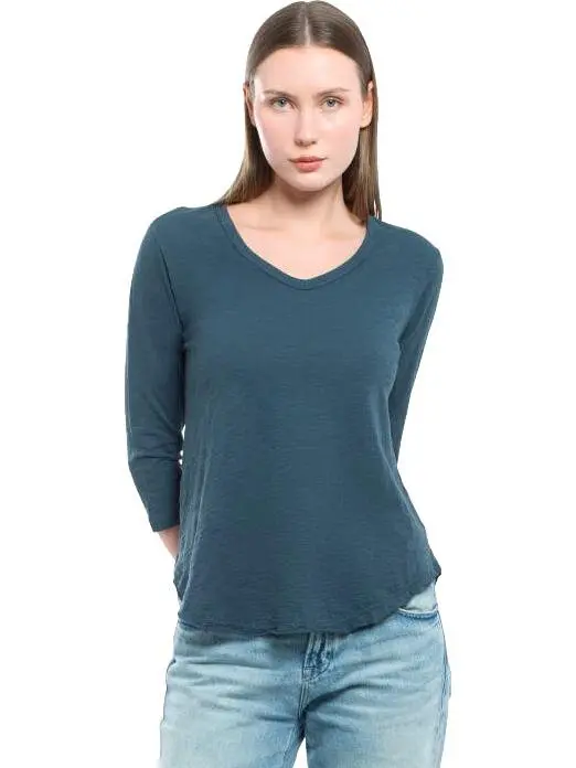 WILT CLOTHING 3/4 Sleeve V-neck Shirttail Tee With Raw Hem - Legion Blue