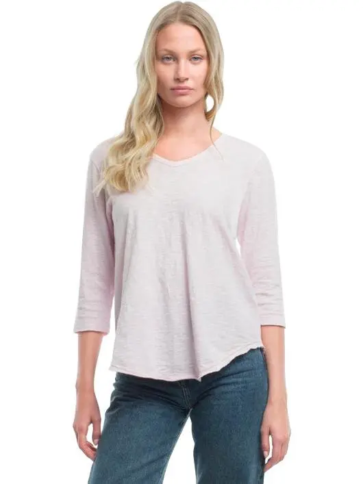 WILT CLOTHING 3/4 Sleeve V-neck Shirttail Tee With Raw Hem - Pink A Boo