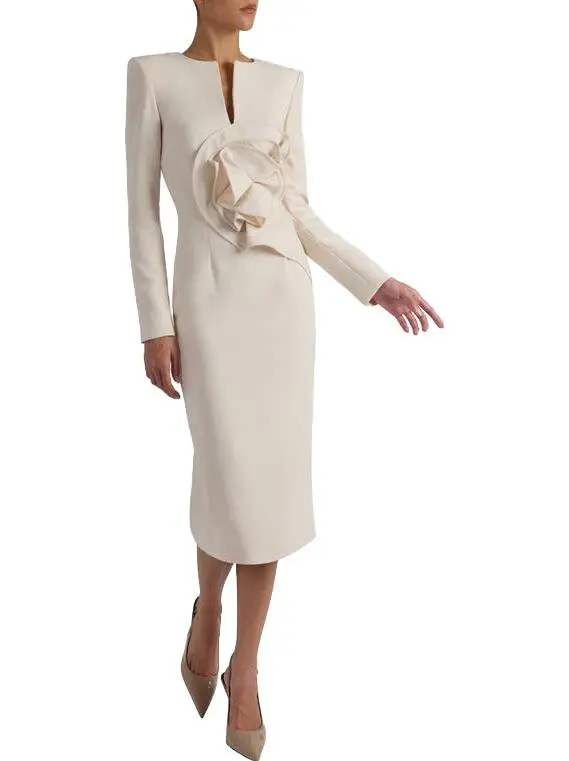 Santorelli Maya Long Sleeve Midi Dress In Stretch Crepe - Cream