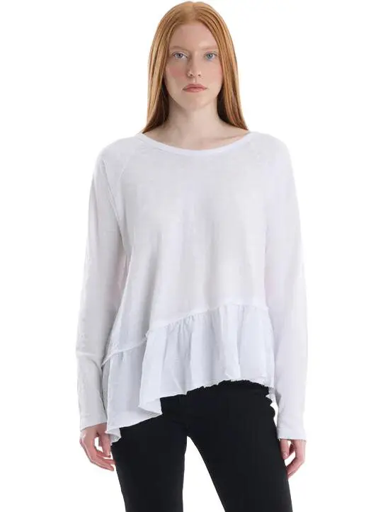 WILT CLOTHING Raglan Long Sleeve Asymmetric Peplum Hem Tee - White