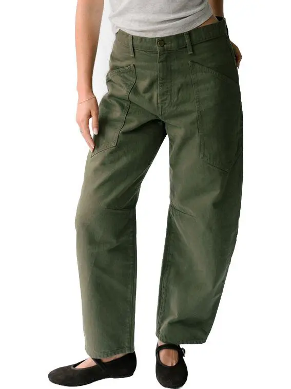 NELLE ATELIER The Ali Petite Mid-rise Barrel Jean - Olive