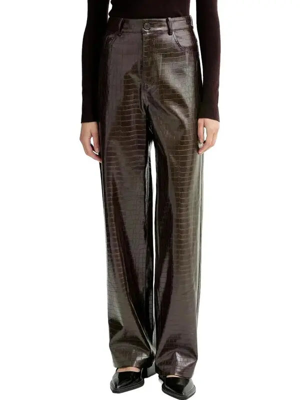 ISABELLE BLANCHE Crocodile-embossed Trousers - Brown