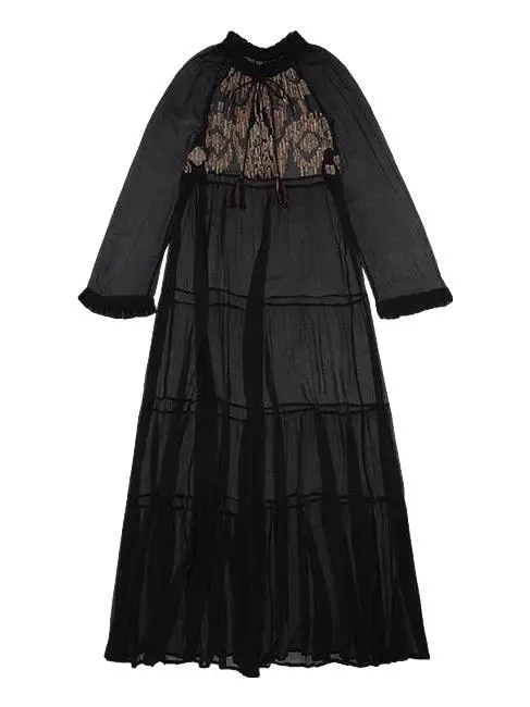 FORTELA Arsia Embroidered Silk Chiffon Kaftan Dress - Black