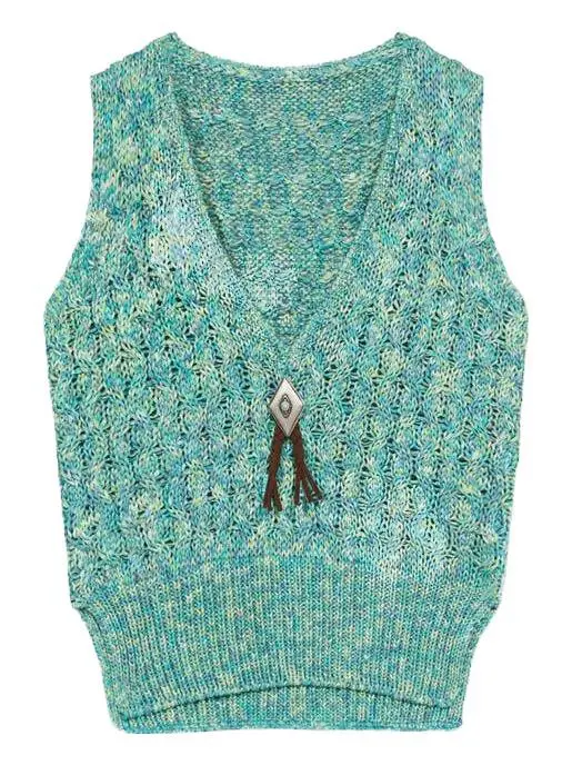 FORTELA Lizzy Melange Cotton Knit Vest - Turquoise
