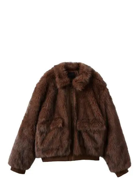 COTTON ON Faux Fur Bomber Jacket - Brown