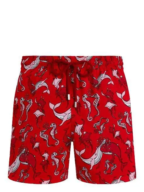 Vilebrequin Stretch Short Swim Shorts With Whale Print - Poppy Red