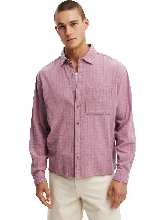COTTON ON Remi Long Sleeve Shirt - Washed Berry Dobby