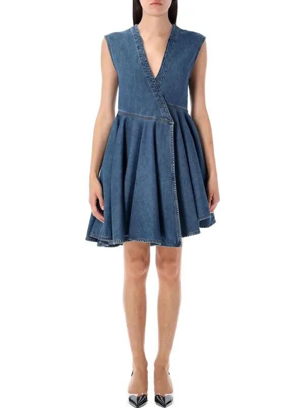 Alaïa Denim Wrap Mini Dress - Blue Mineral