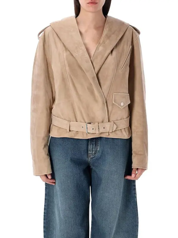 Alaïa Suede Hooded Biker Jacket - Beige Clair