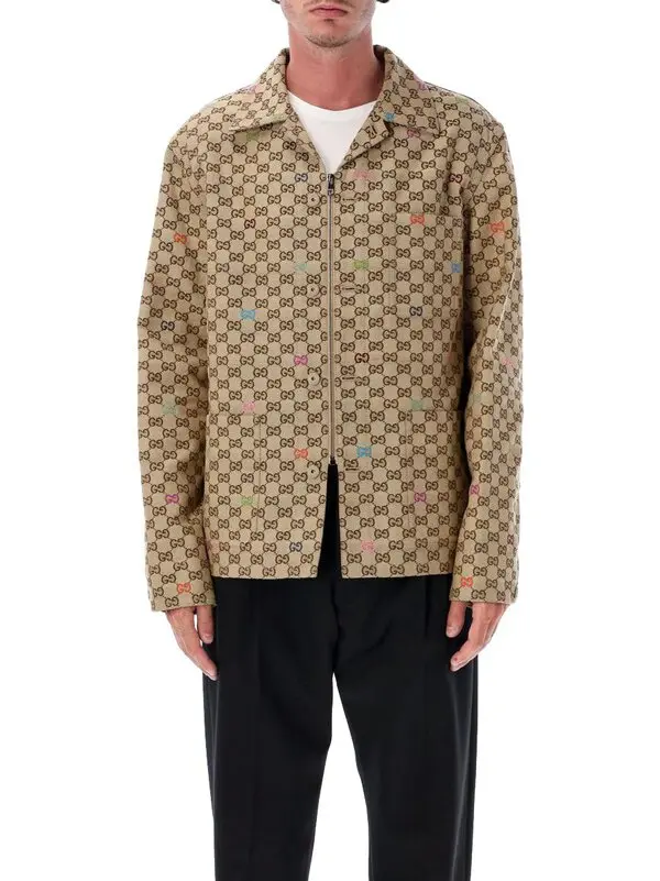 Gucci Gg Canvas Jacket - Camel Beige + Multicolor