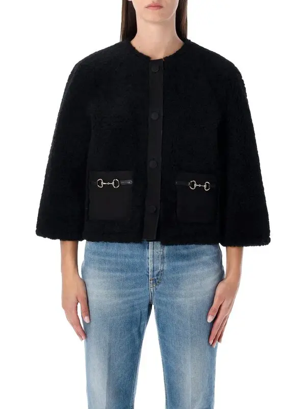 Gucci Shearling Jacket With Horsebit Details - Black