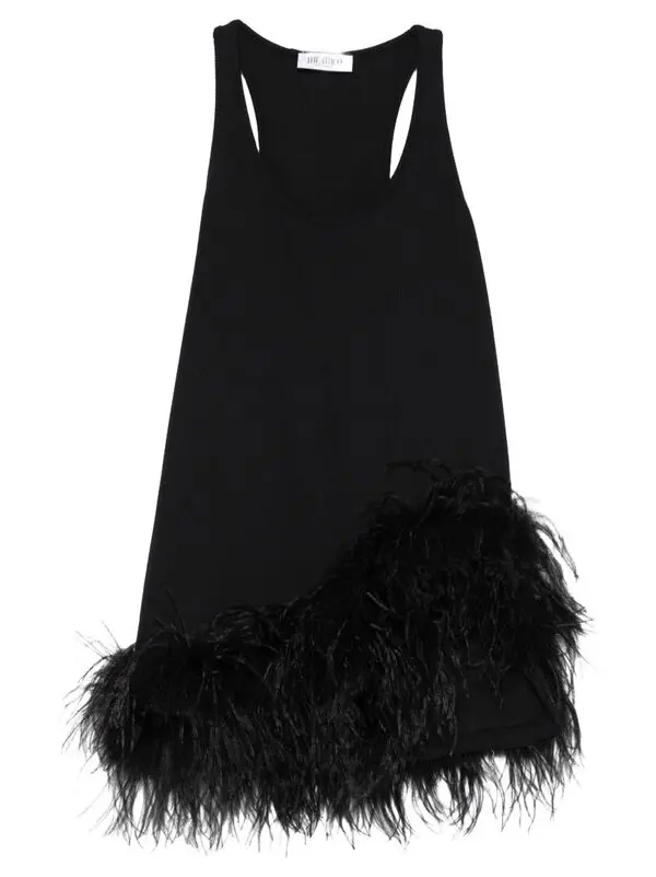 Attico Mini Dress With Feather Trim - Black