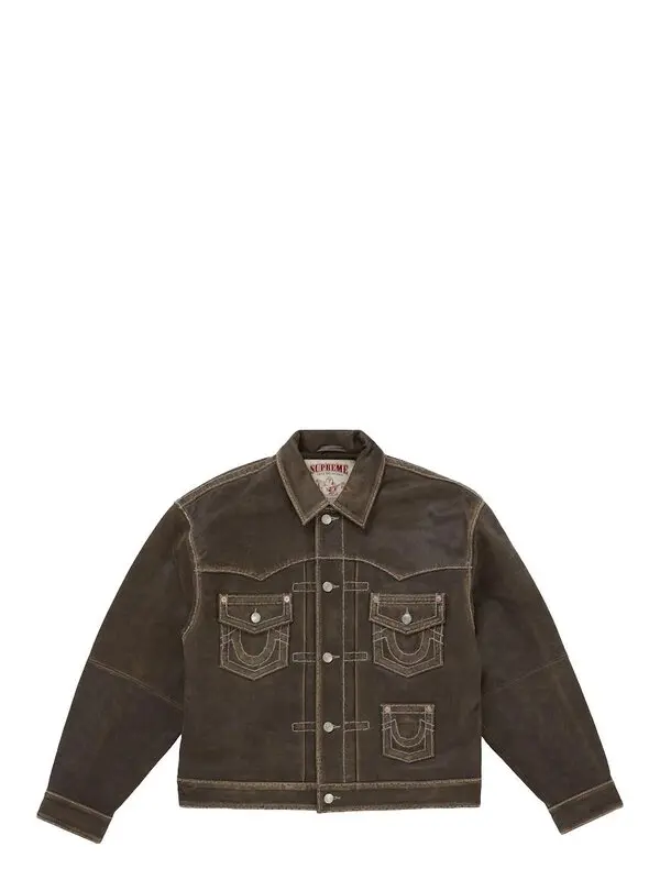 Supreme True Religion Leather Trucker Jacket - Brown
