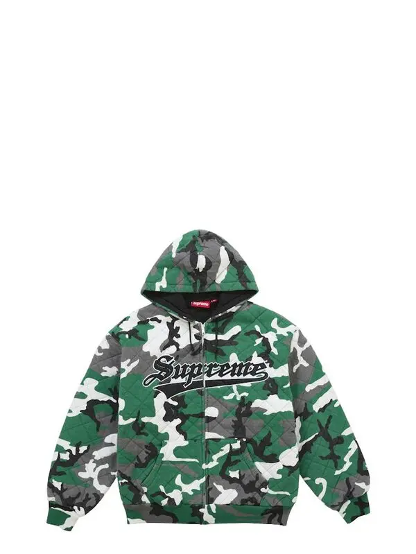 Supreme Quilted Zip-up Hooded Sweatshirt - Green Camo