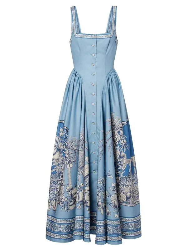 ALEMAIS Alémais Villa Romantica Cotton Midi Dress - Blue