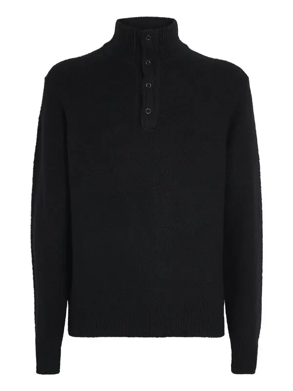 Paige Wool-blend Half-placket Kotoni Sweater - Black