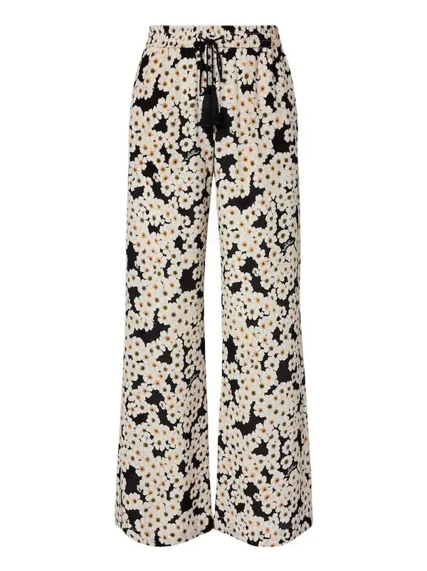 Valentino Garavani Floral Silk Crêpe De Chine Wide-leg Pants - Black