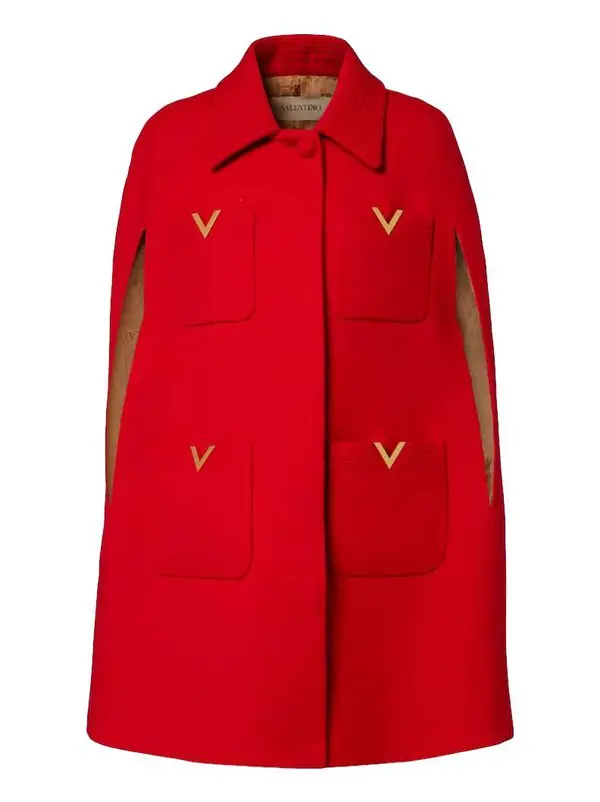 Valentino Garavani Vlogo Wool Cape - Red