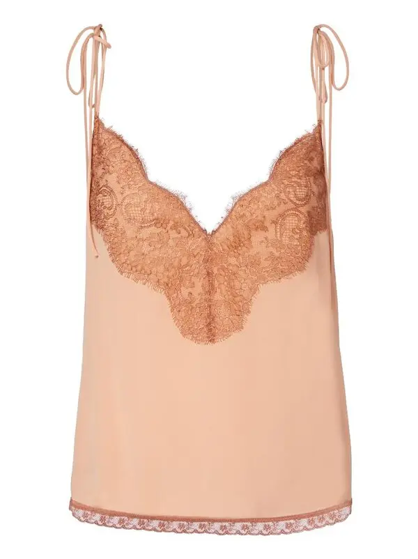 Valentino Garavani Lace-trimmed Silk Crêpe De Chine Camisole - Pink