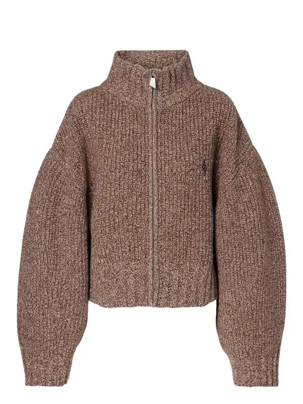 Attico Embroidered Wool And Cashmere Cardigan - Brown