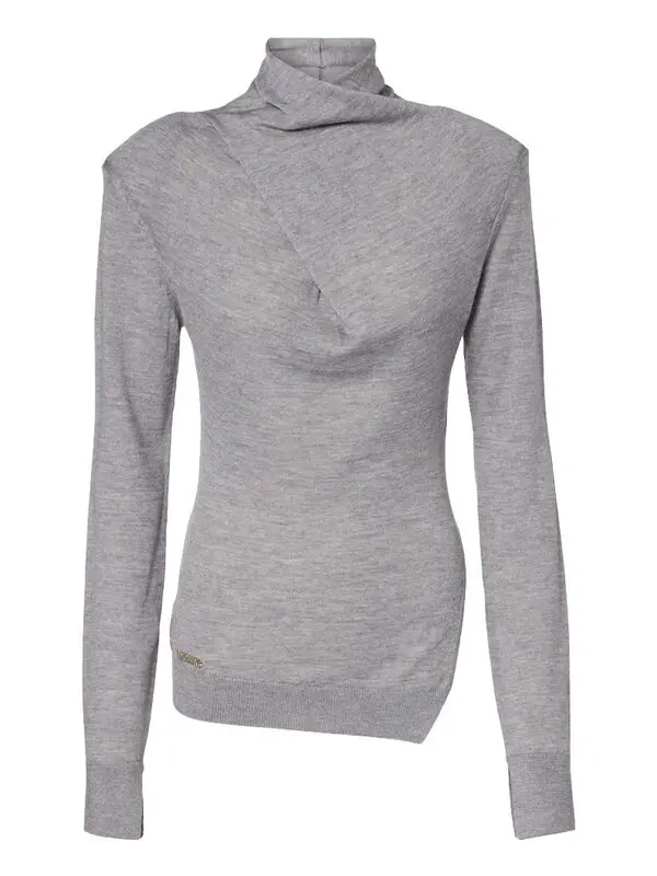 Attico Virgin Wool Turtleneck Sweater - Grey