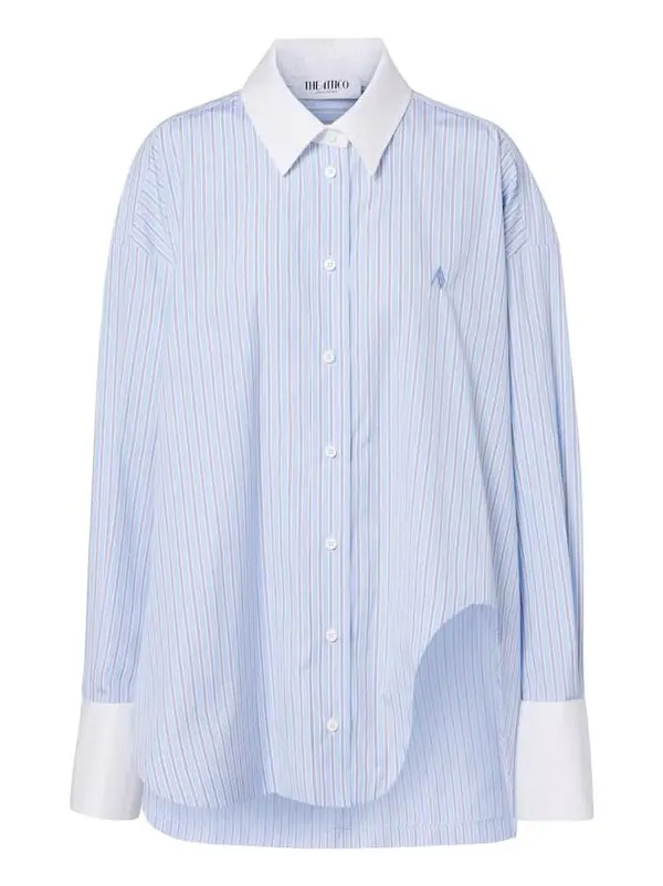 Attico Striped Asymmetric Cotton Shirt - Blue